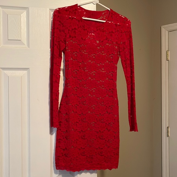 Express | Dresses | Express Long Sleeve Lace Red Dress Open Back | Poshmark